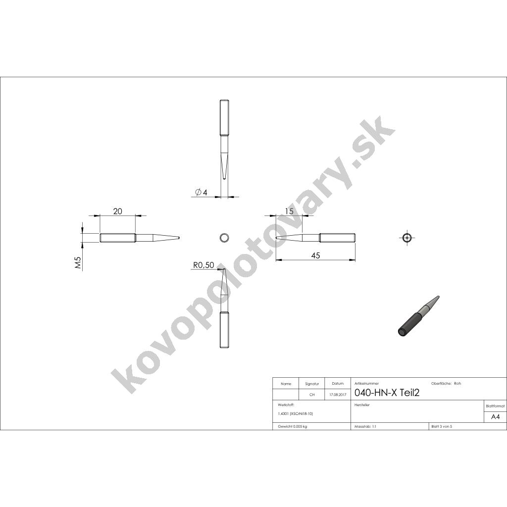 040-HN-3 - nerezová číslica 3, číslo na dom, výška 155 mm ...